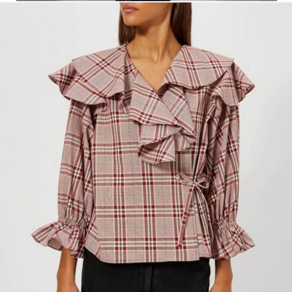 Rejina Pyo | Tops | Rejina Pyo Camila Cotton Check Red Ruffle Wrap Blouse Size Medium | Poshmark